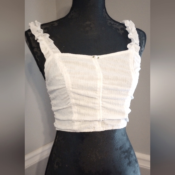 Cider | Tops | Cider White Ruffled Crop Top W Low Back | Poshmark